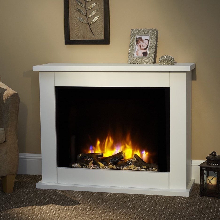 Suncrest Copley Electric Fireplace Suite in White with Wide Screen Fire ...