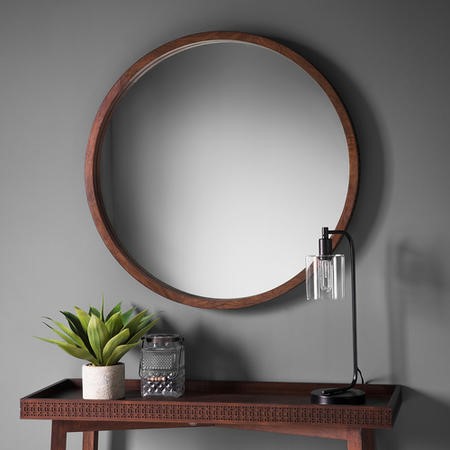 Boho Retreat Round Dark Wood Mirror - Furniture123