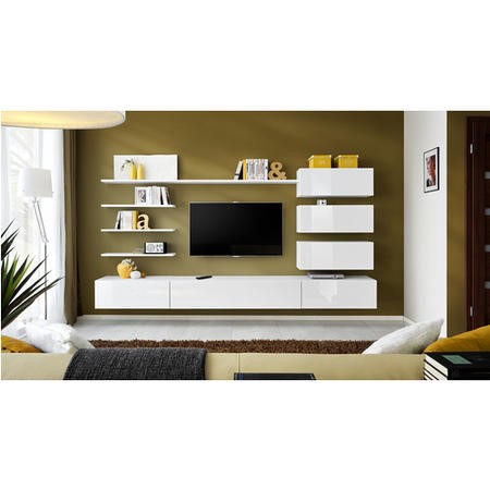 White High Gloss Entertainment Unit with Shelves for TVs up to 80 ...
