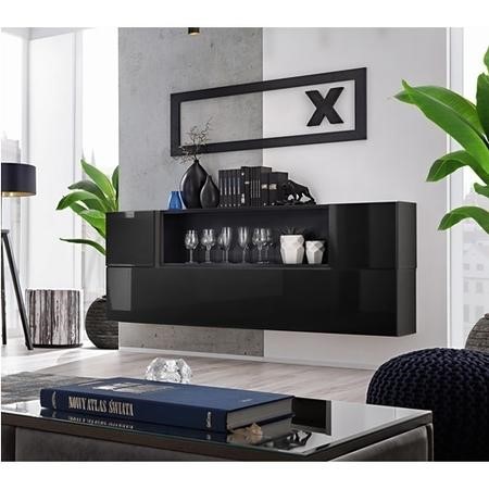Black High Gloss Floating Sideboard with Storage - Neo - Furniture123
