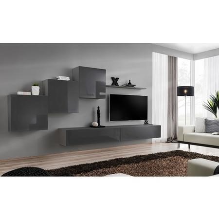 Wall Mounted Grey Gloss TV Unit & Cupboards - TV's up to 55" - Neo ...