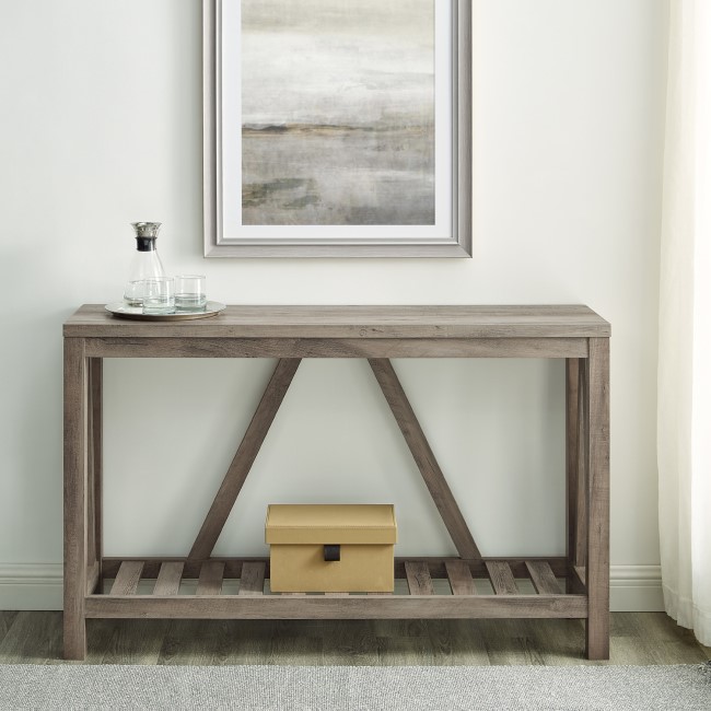 Rustic Console Table in Grey with Shelf - Foster - Furniture123