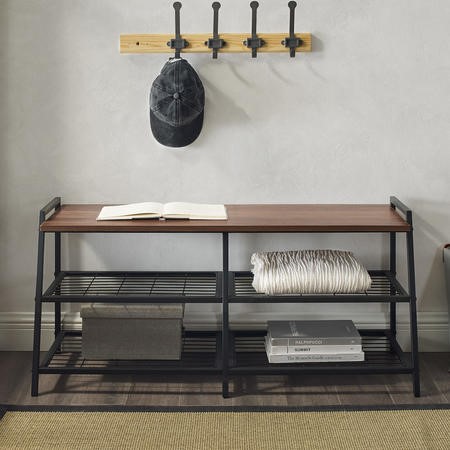 Foster Storage Bench in Dark Wood & Metal - Furniture123