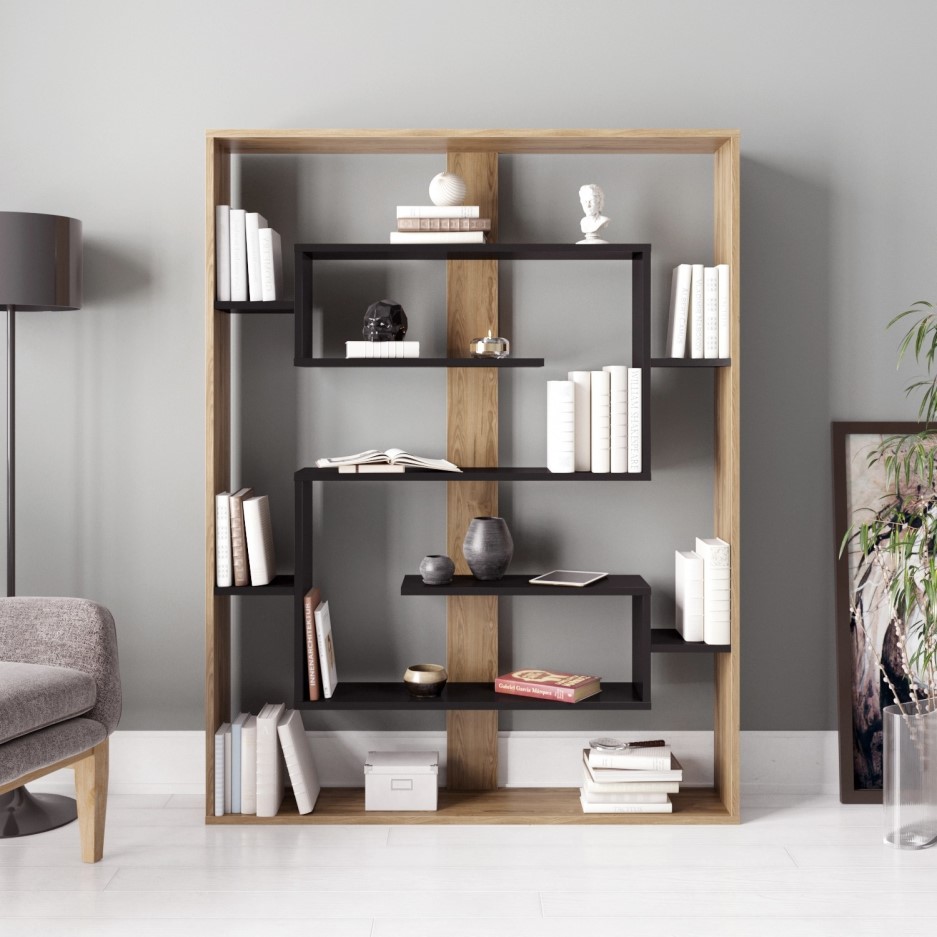 Geometric Bookcase in Black and Oak | Furniture123
