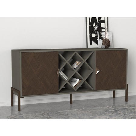 Dark Wood and Grey Sideboard with Wine Rack - Furniture123