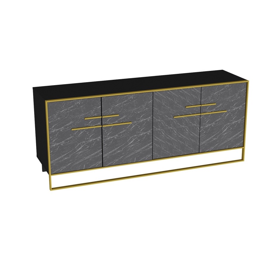 Black Marble Effect Large Sideboard with Gold Details | Furniture123