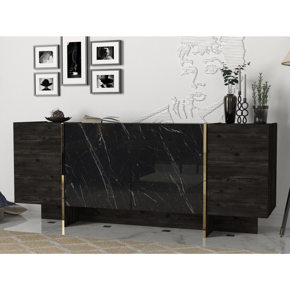 Black Marble Effect Sideboard with Gold Detailing | Furniture123