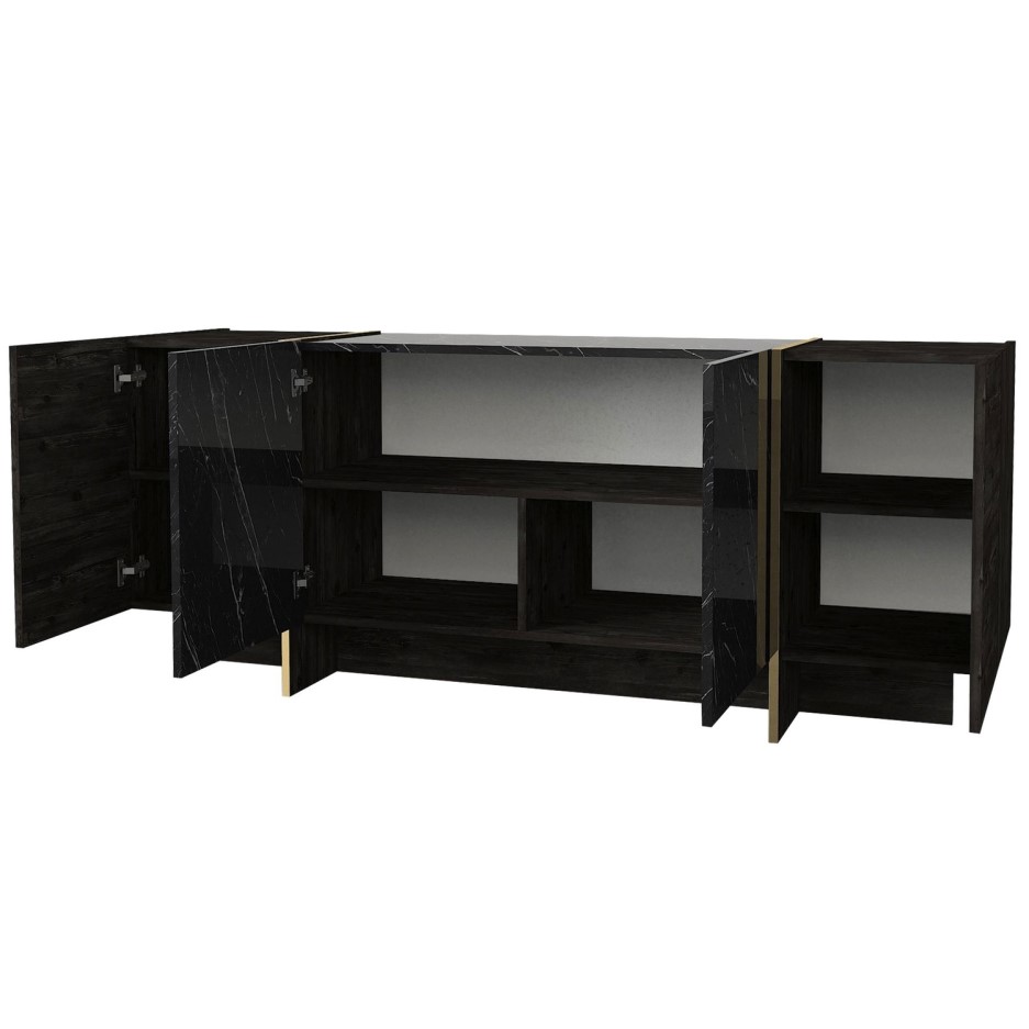 Black Marble Effect Sideboard with Gold Detailing | Furniture123