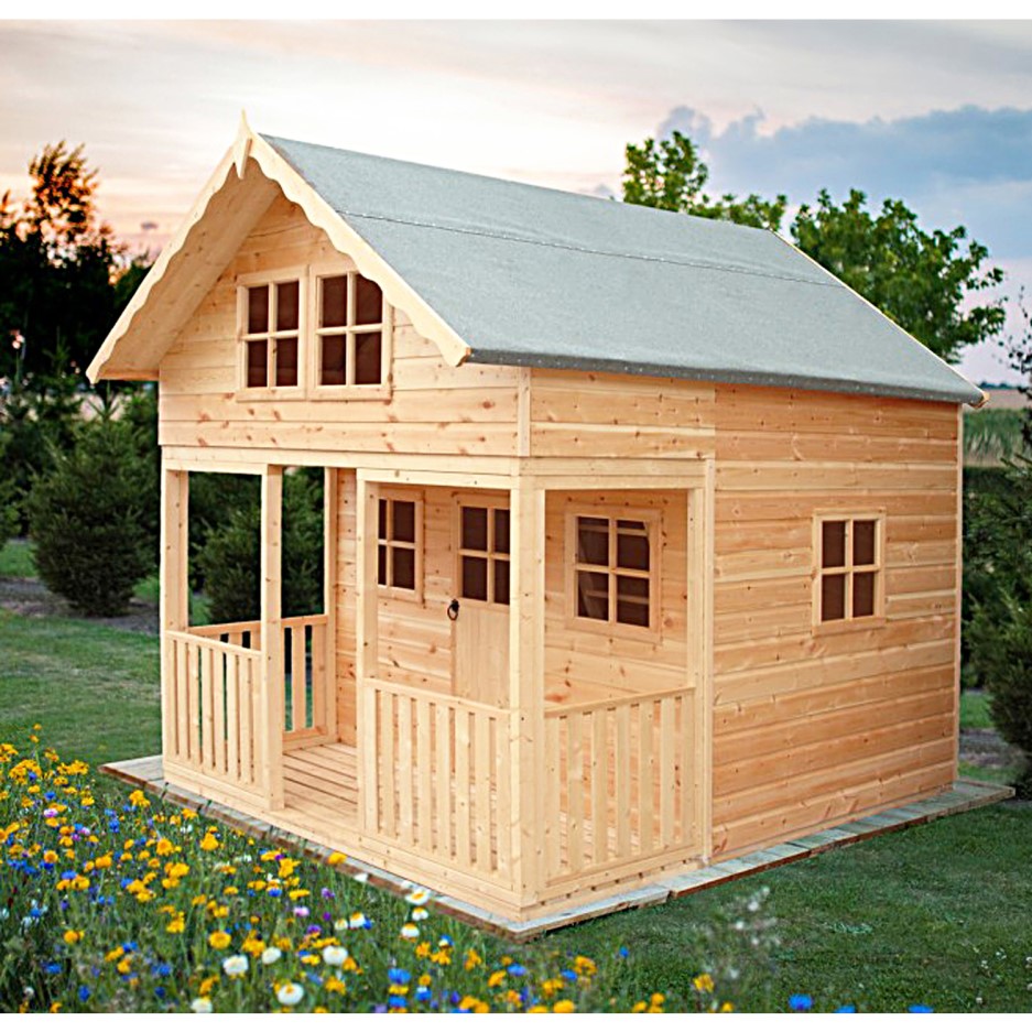 Shire Kids Wooden Garden Log Cabin Playhouse with Veranda | Furniture123