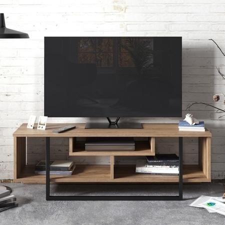 Asal Geometric TV Stand in Walnut and Black - Furniture123