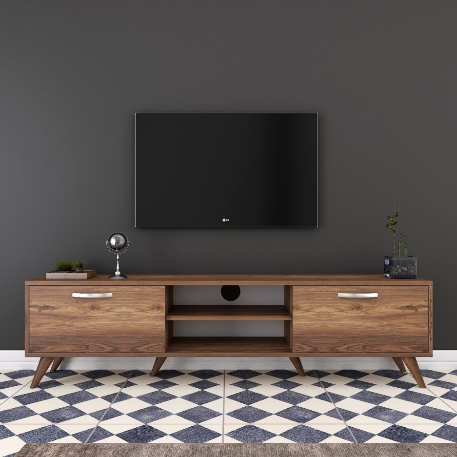 Walnut TV Unit with Silver Details | Furniture123