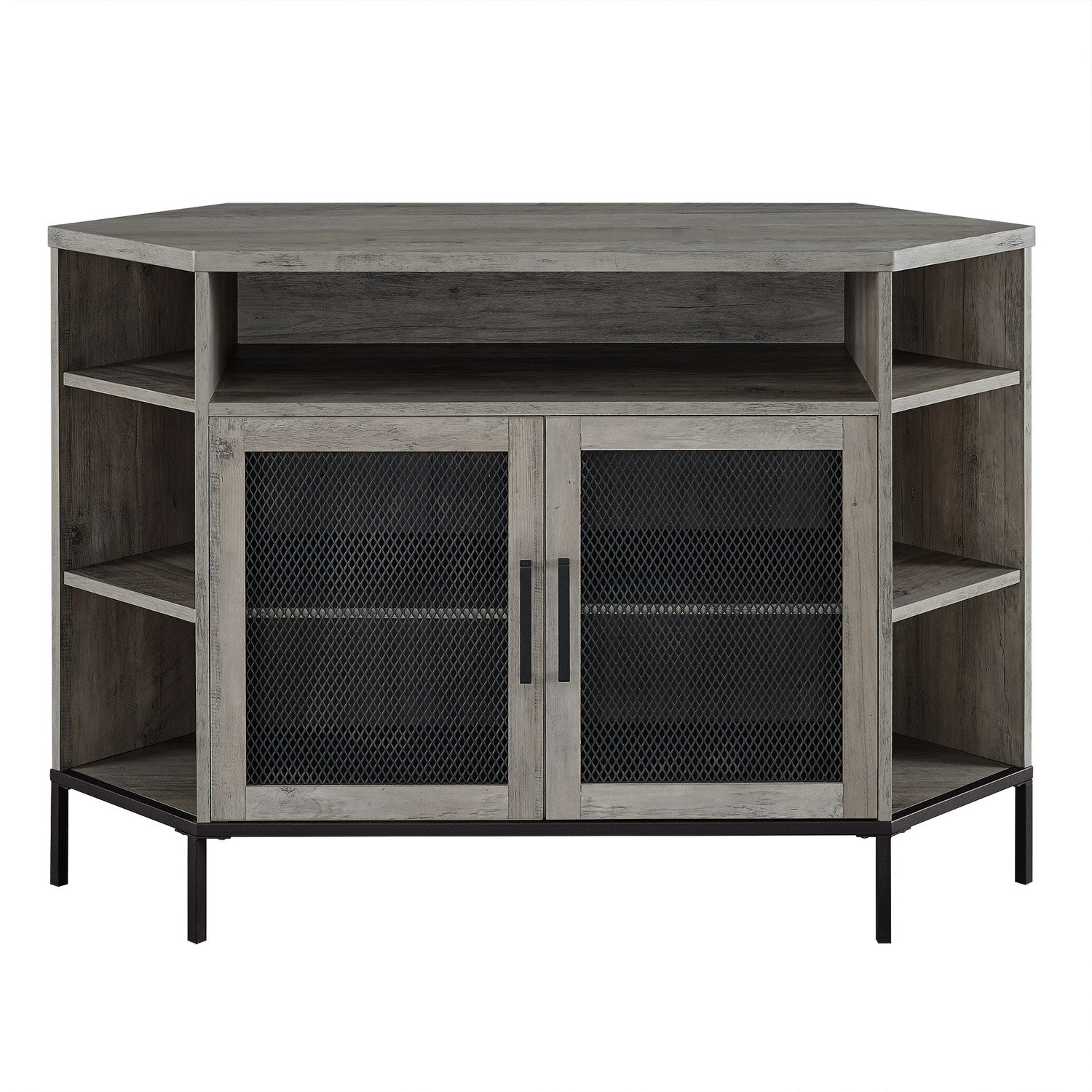 Industrial Mesh Door Corner TV Unit - Grey Wash - Furniture123