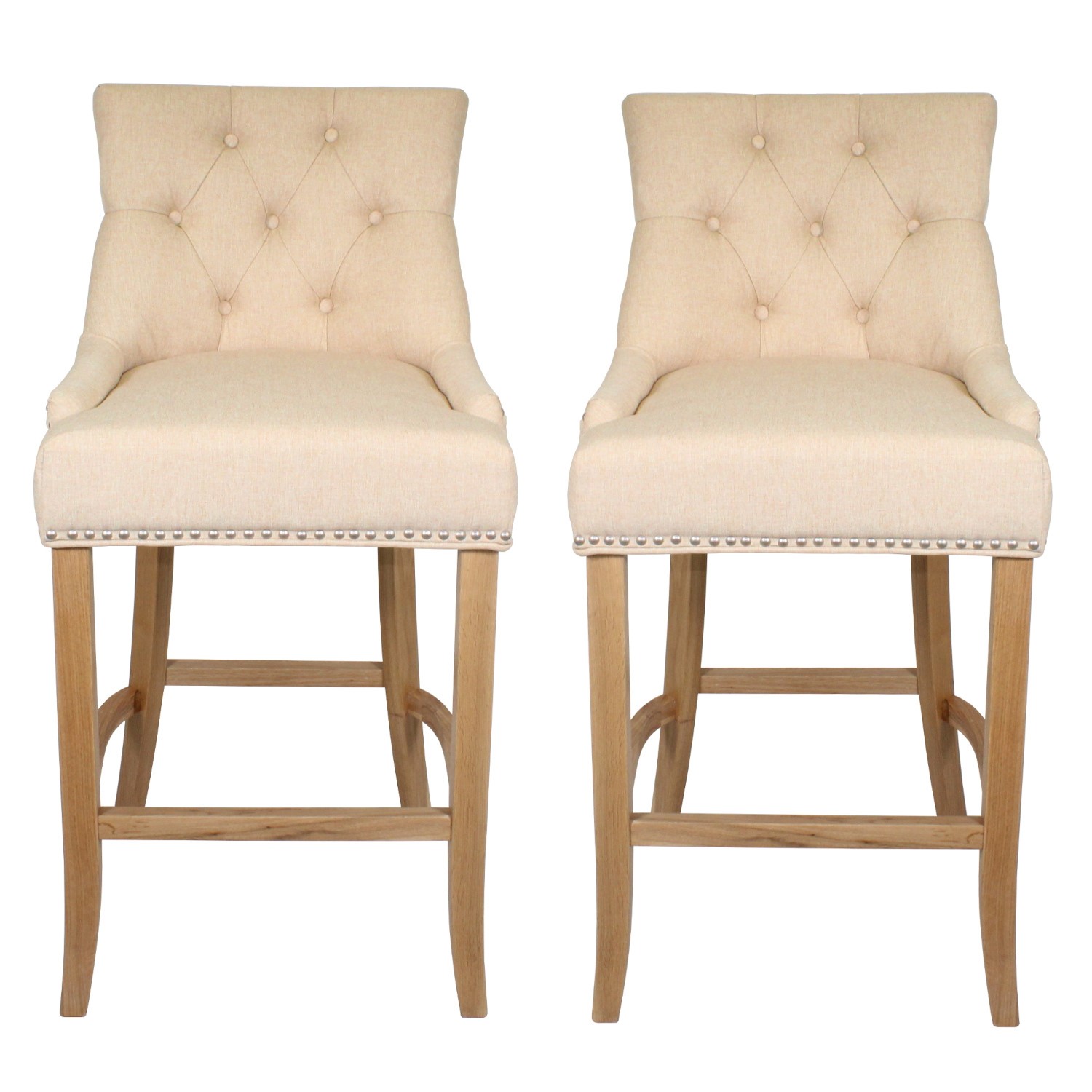 Set of 2 Beige Barstools with Backs - Bradley - Furniture123