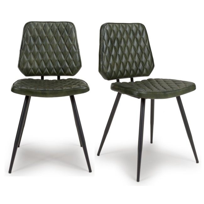 Set Of 2 Leather Green Dining Chairs with Quilted back- Aiden ...