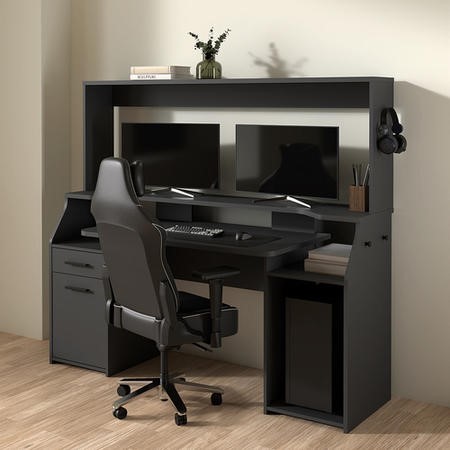 Black Gaming Desk with 1 Door and 1 Drawer - Function Plus - Furniture123