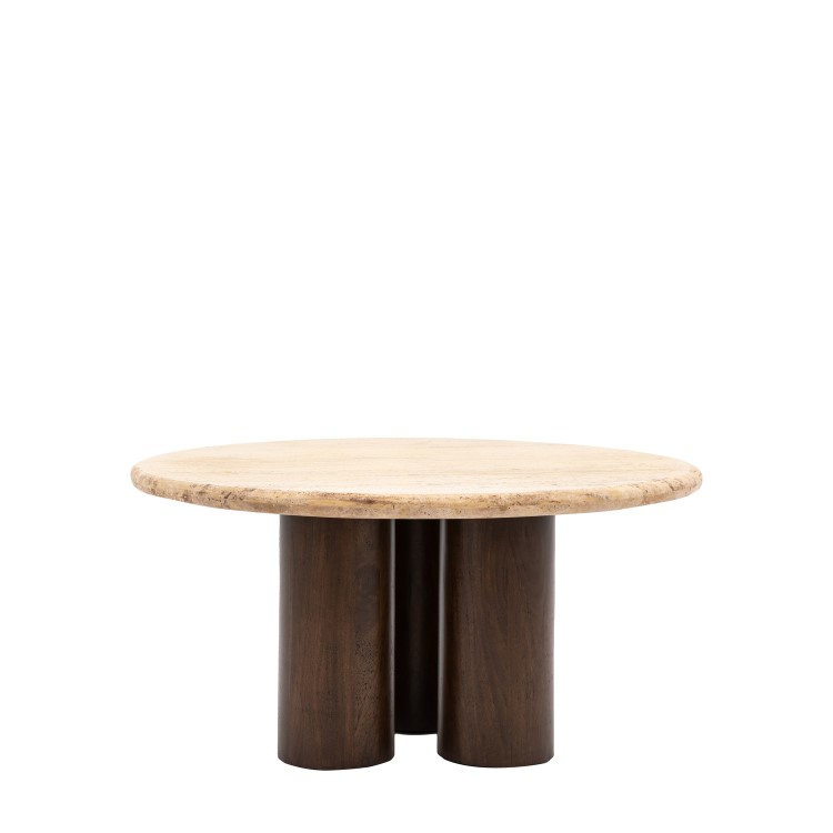 Round Travertine Coffee Table with Mango wood Legs - Trevi - Caspian ...