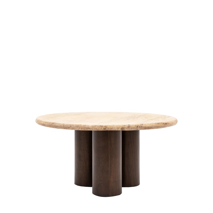 Round Travertine Coffee Table with Mango wood Legs - Trevi - Caspian ...