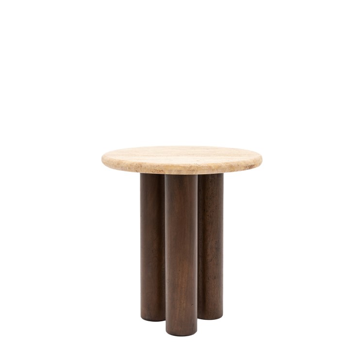 Round Travertine Side Table with Mango wood Legs - Trevi - Caspian ...