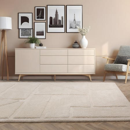 Large Cream Rug with Collage Design - 290 x 200 cm - Horizon - Furniture123