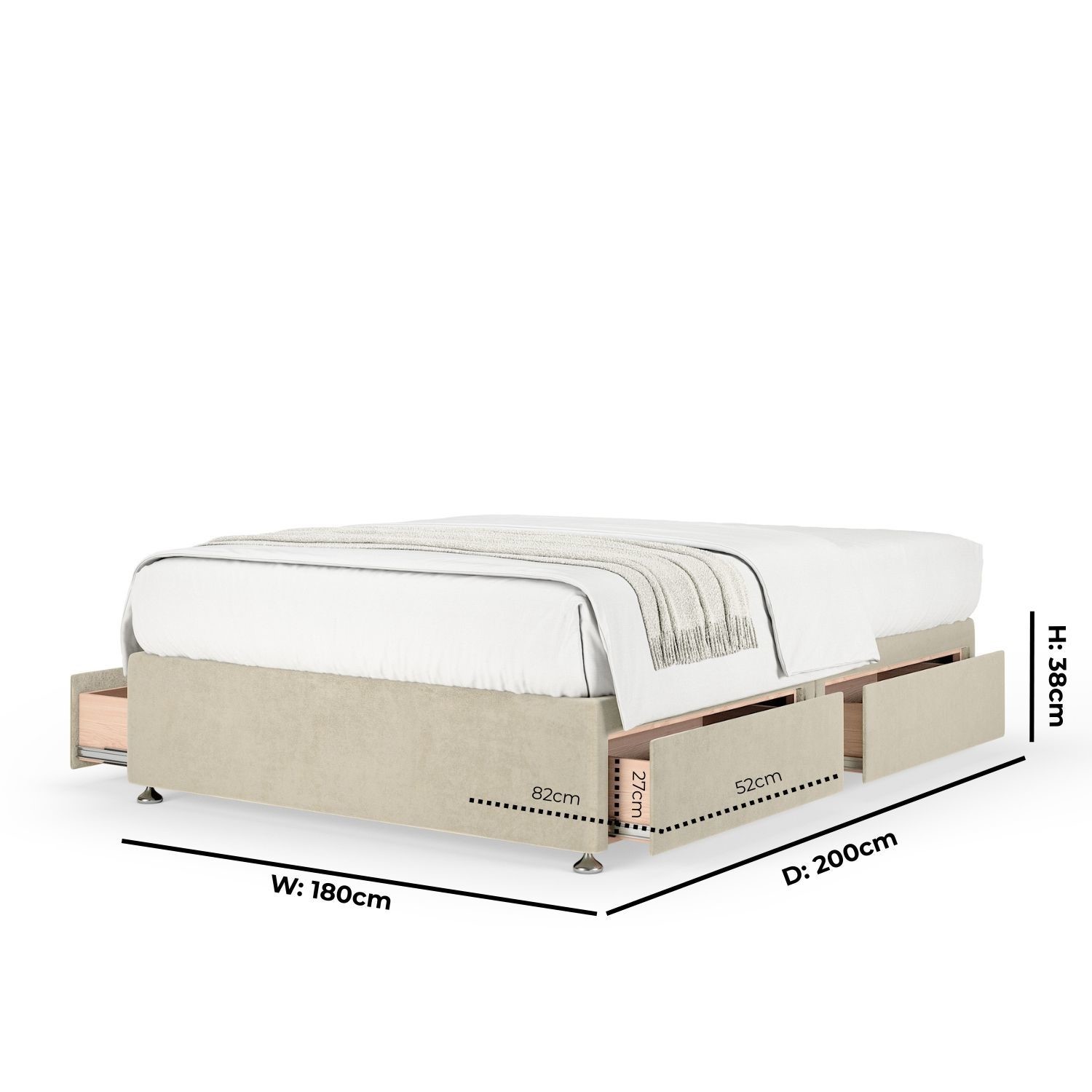 Cream Textured Velvet 4 Drawer Super King Divan Bed Base - Maddison ...
