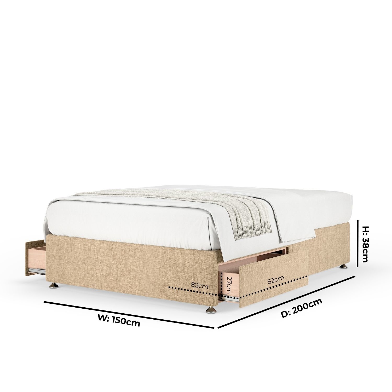 Beige Woven 2 Drawer King Size Divan Bed Base - Maddison - Furniture123
