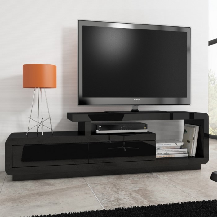 GRADE A2 - Evoque Geometric TV Unit in Black High Gloss with Touch Open ...