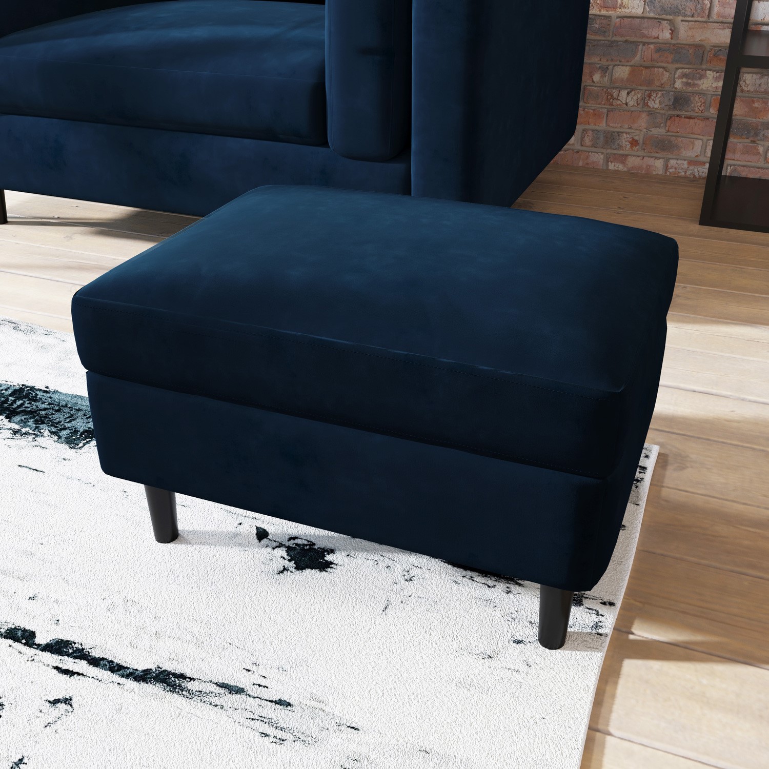 GRADE A1 - Navy Velvet Footstool in a Box - Frankie - Furniture123