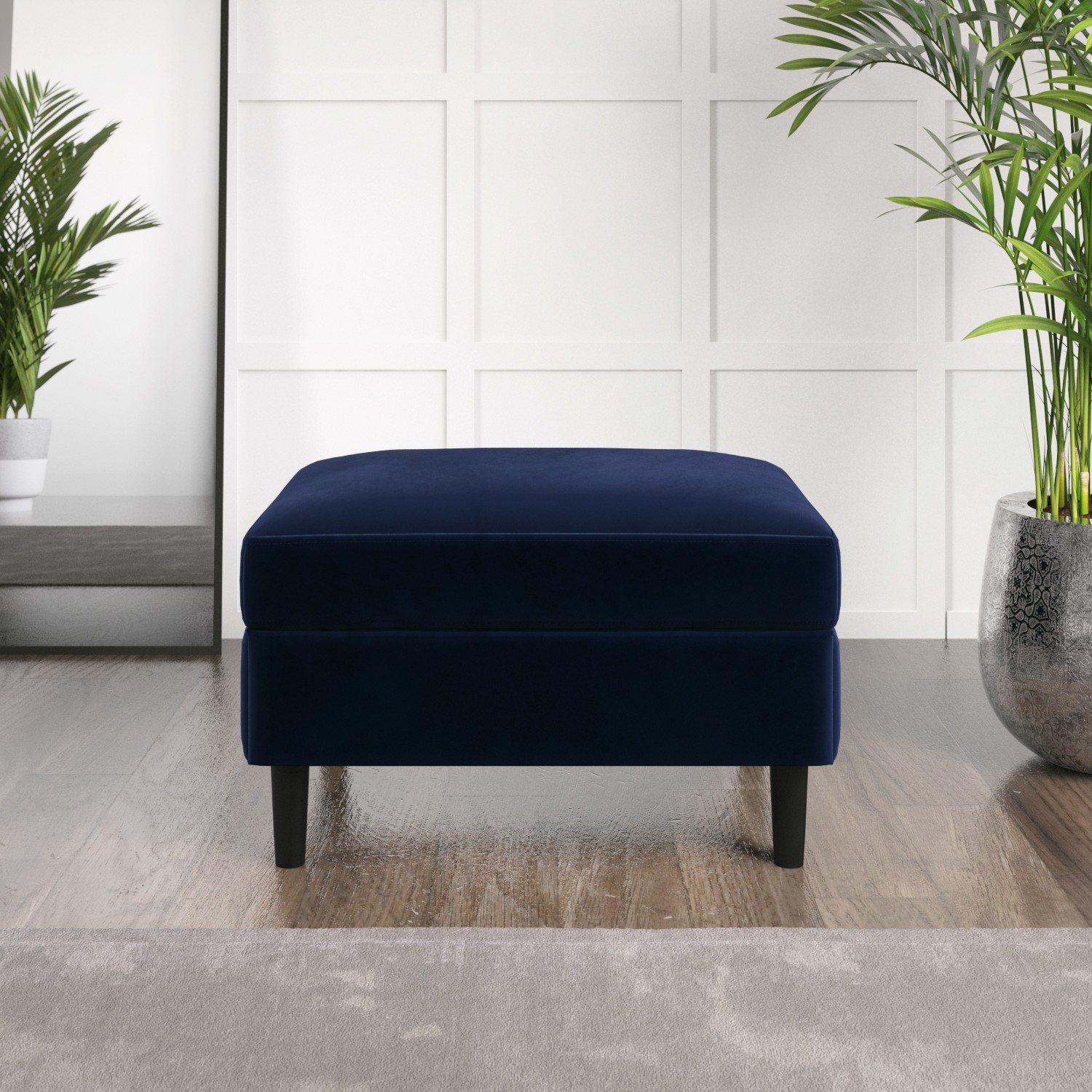 Large Navy Velvet Footstool - Frankie - Furniture123