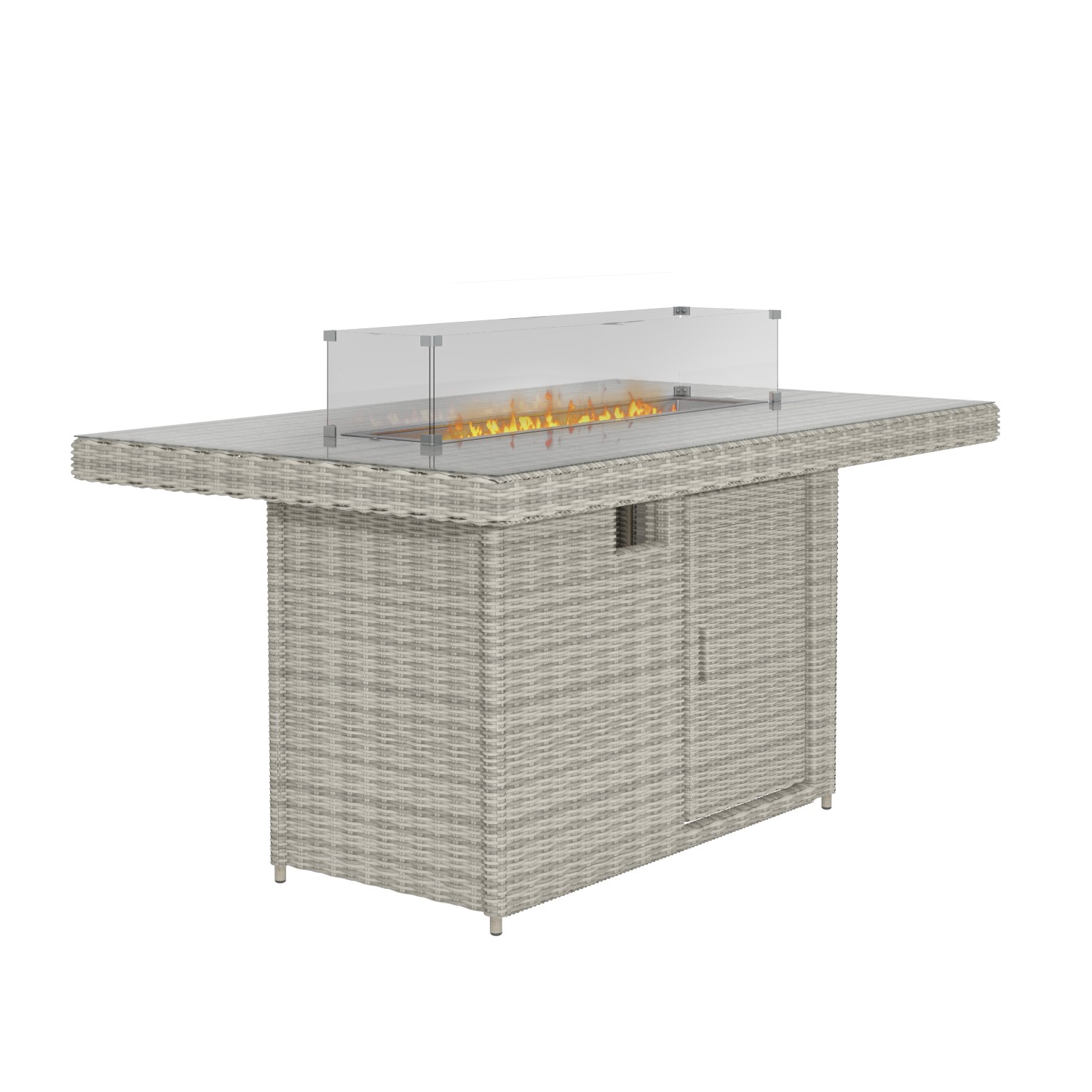 Grey 6 Seater Rattan Reclining Garden Dining Set with Fire Pit Table ...