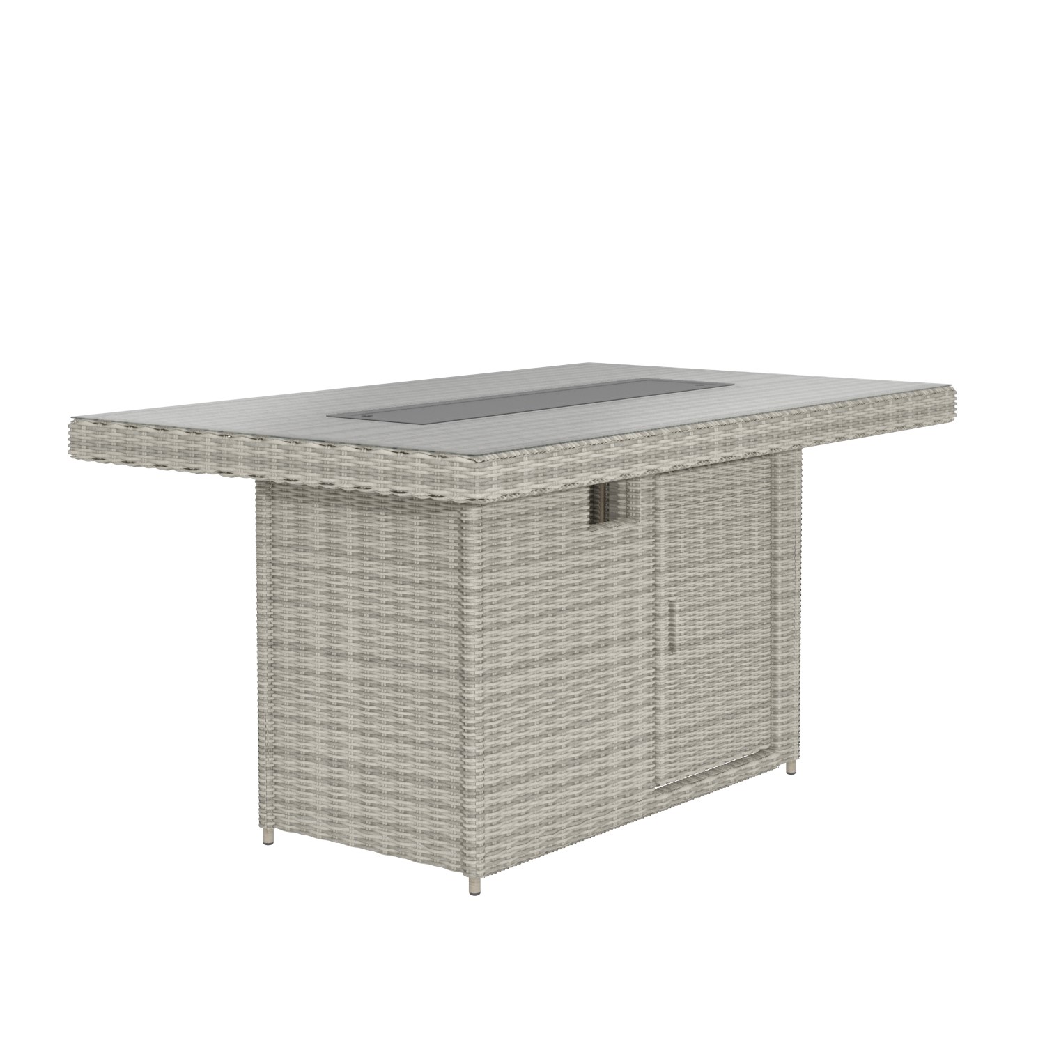 Grey 6 Seater Rattan Reclining Garden Dining Set with Fire Pit Table ...