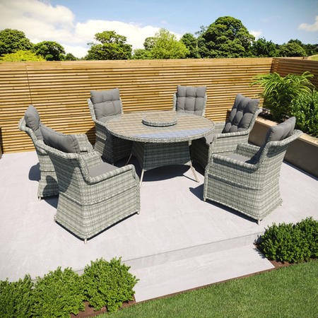 6 Seater Grey Round Rattan Garden Dining Set with Table and Chairs ...