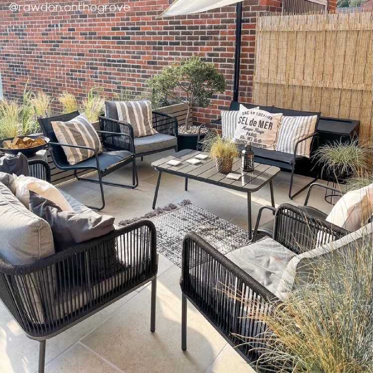 Rope Garden Sofa Set in Grey and Black - Como - Furniture123