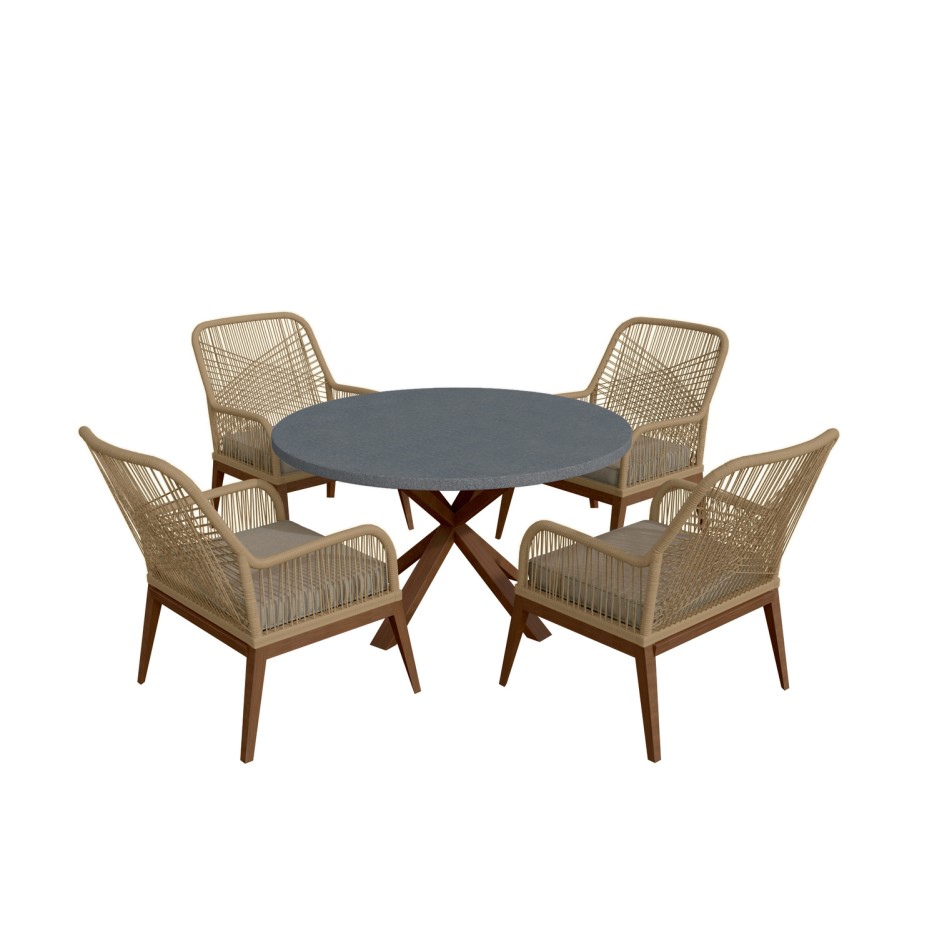 4 Seater Rope Effect Outdoor Round Dining Set | Furniture123