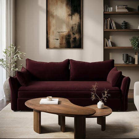 Gaia 3 Seater Sofa Bed In Burgundy Velvet - Furniture123