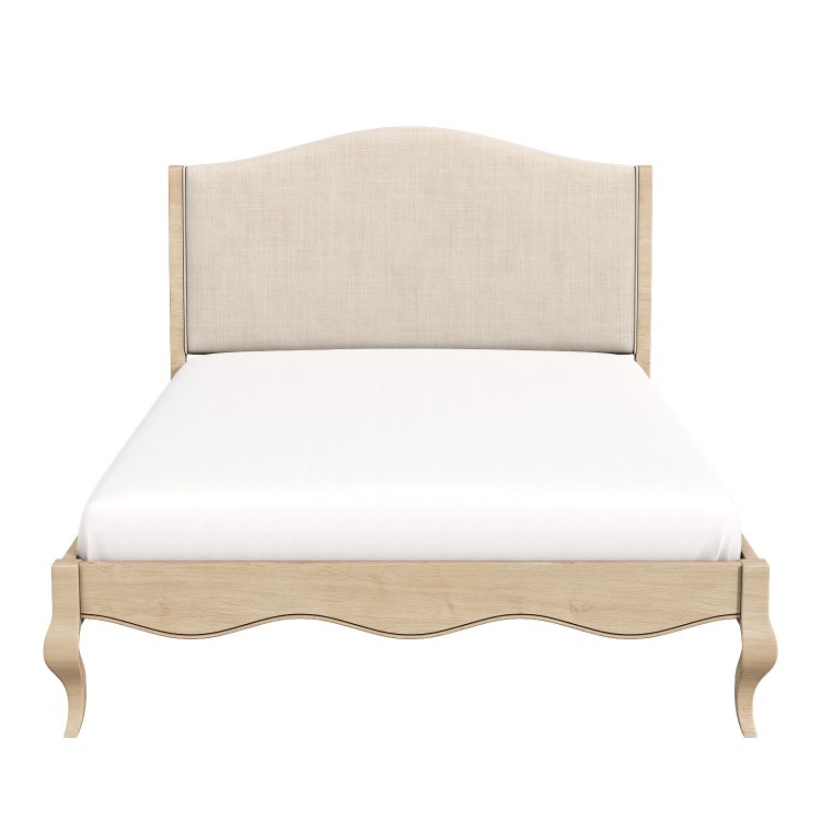 French Beige Linen Double Bed Frame - Genevieve - Furniture123