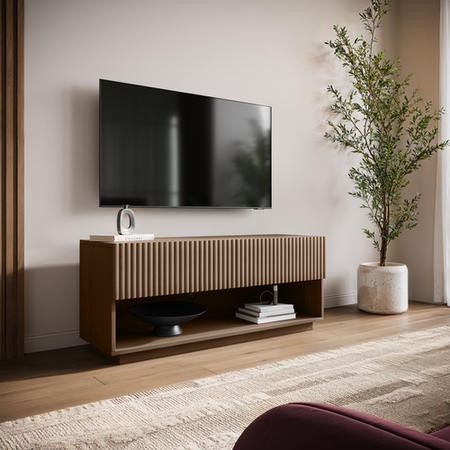 Small Walnut Ribbed TV Stand with Storage - TV's up to 55" - Hazel ...