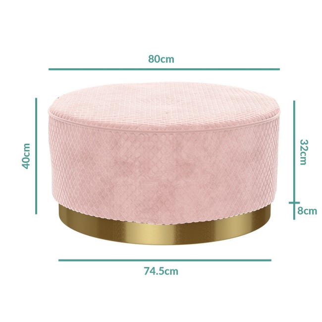 Large Round Pink Quilted Velvet Pouffe - Harley - Furniture123