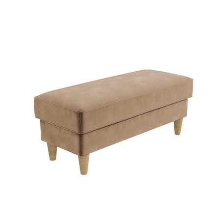 Beige Velvet Footstool- Idris - Furniture123