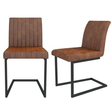 Pair of Faux Leather Industrial Dining Chairs in Tan - Isaac - Furniture123