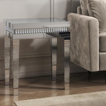 Mirrored Side Table with Diamond Gems - Jade Boutique - Furniture123
