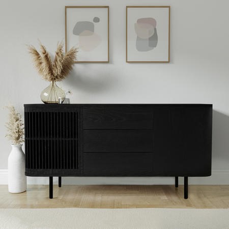 ONLY OPENED Large Black Wooden Sideboard with Drawers Jarel Furniture123