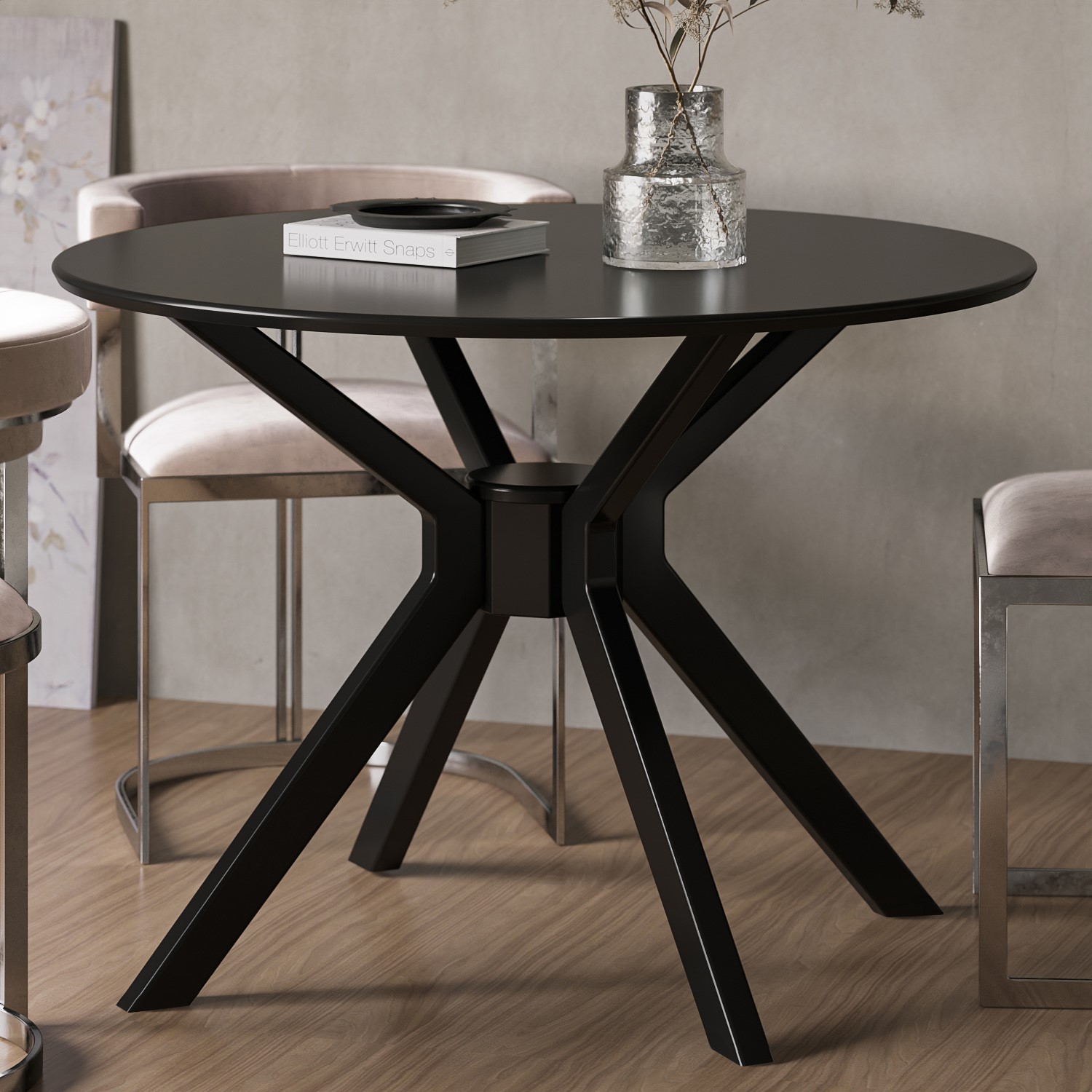 GRADE A2 - Small Round Black Dining Table - Seats 4 - Karie - Furniture123