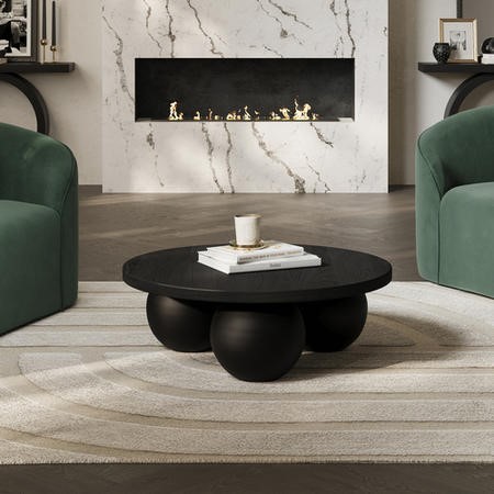 Black Round Coffee Table with Ball Feet - Kenji - Furniture123