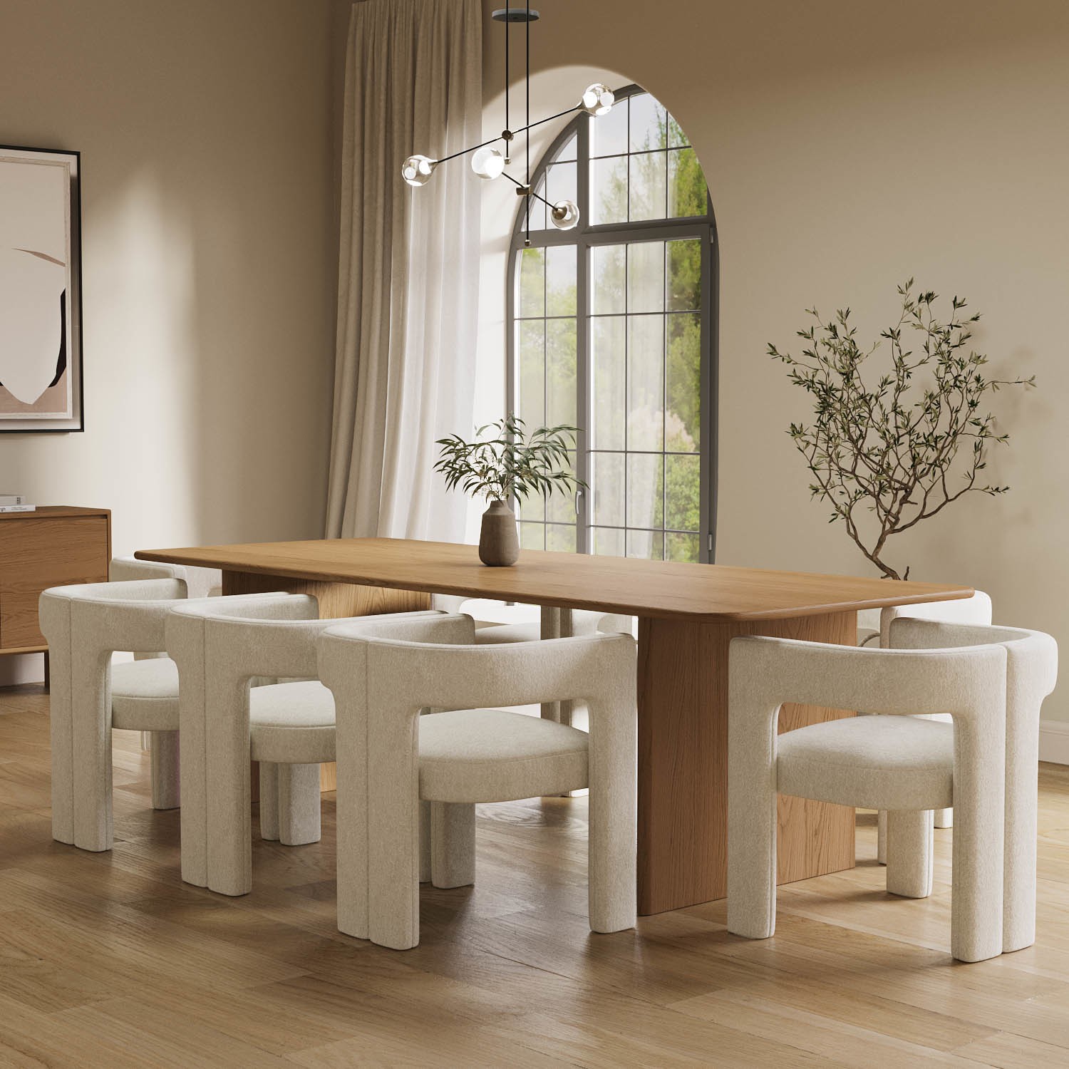 White Boucle Upholstered Curved Dining Chair - Kirra - Furniture123