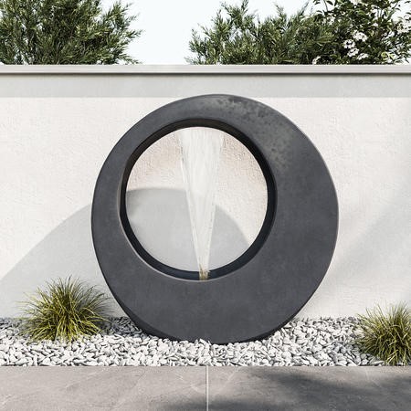 Round Water Feature with LED Lights - Anthracite Polyresin - Furniture123