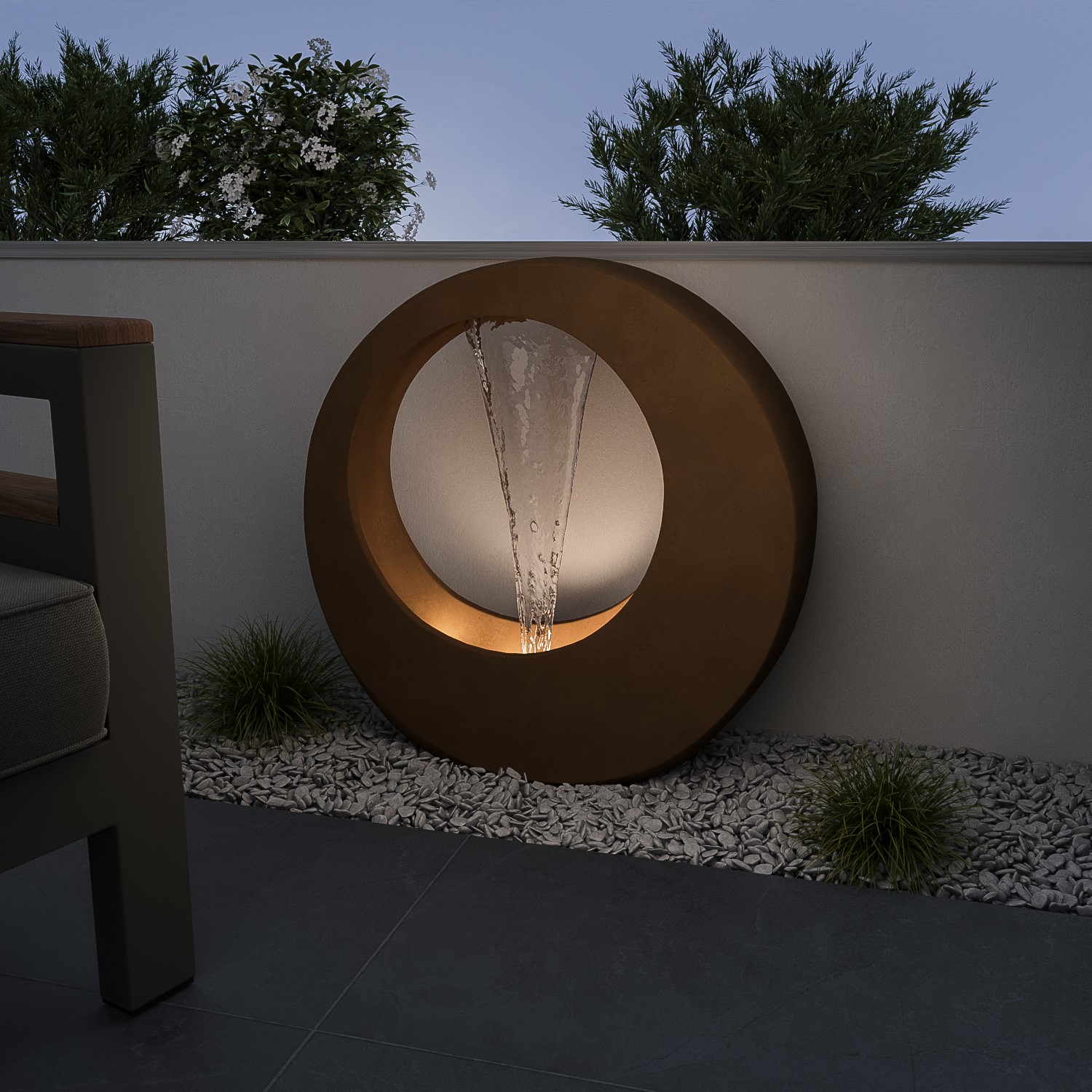 Round Water Feature with LED Lights - Copper Polyresin - Furniture123