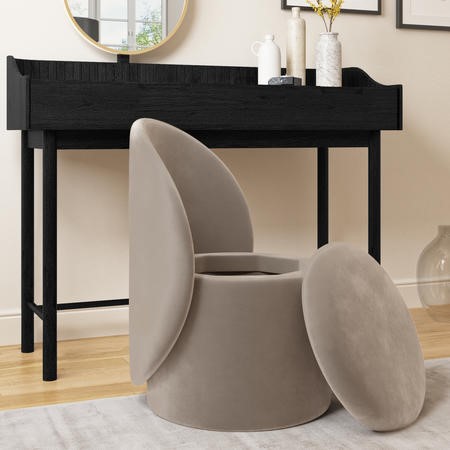 Mink Velvet Dressing Table Chair with Ottoman Storage - Leah - Furniture123