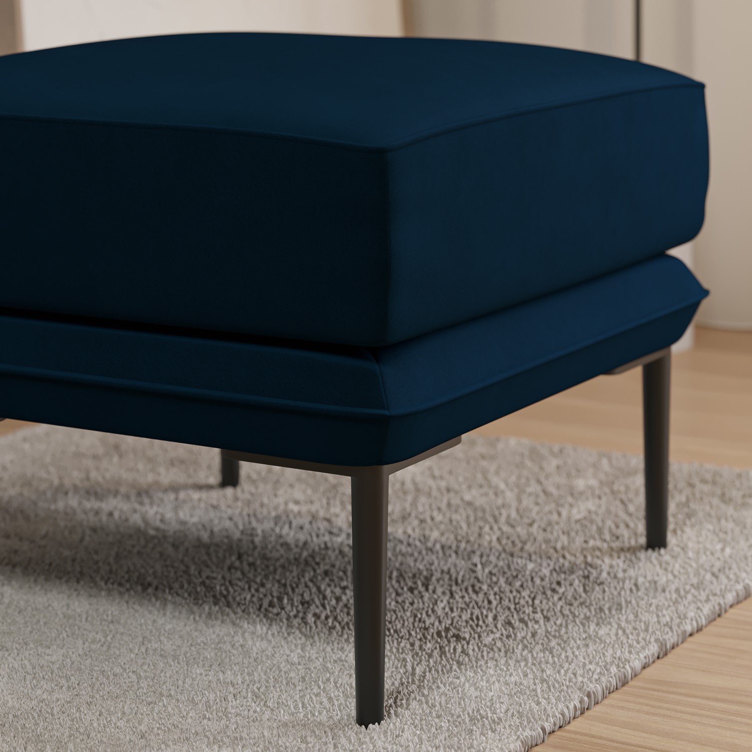 Small Navy Velvet Footstool - Lenny - Furniture123