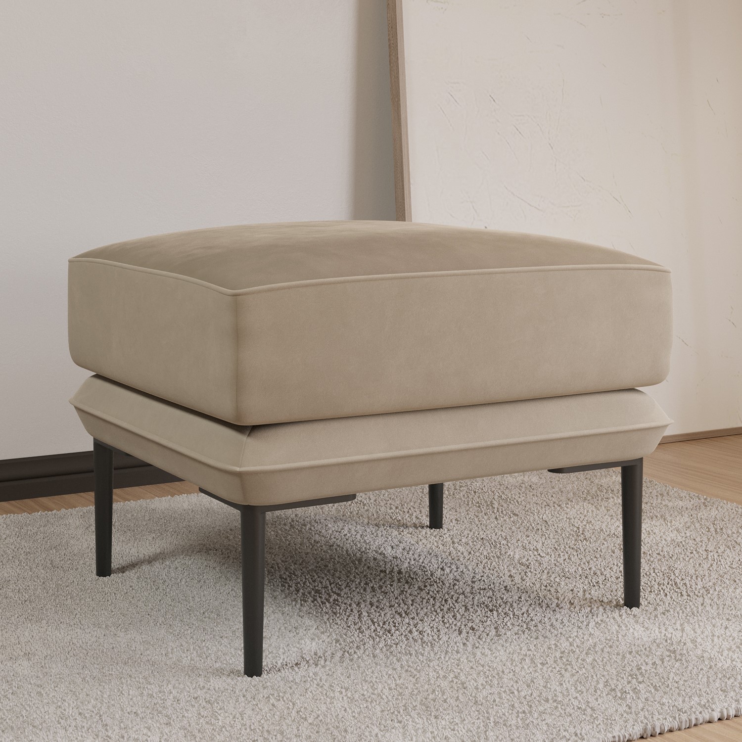 Small Beige Velvet Footstool - Lenny - Furniture123