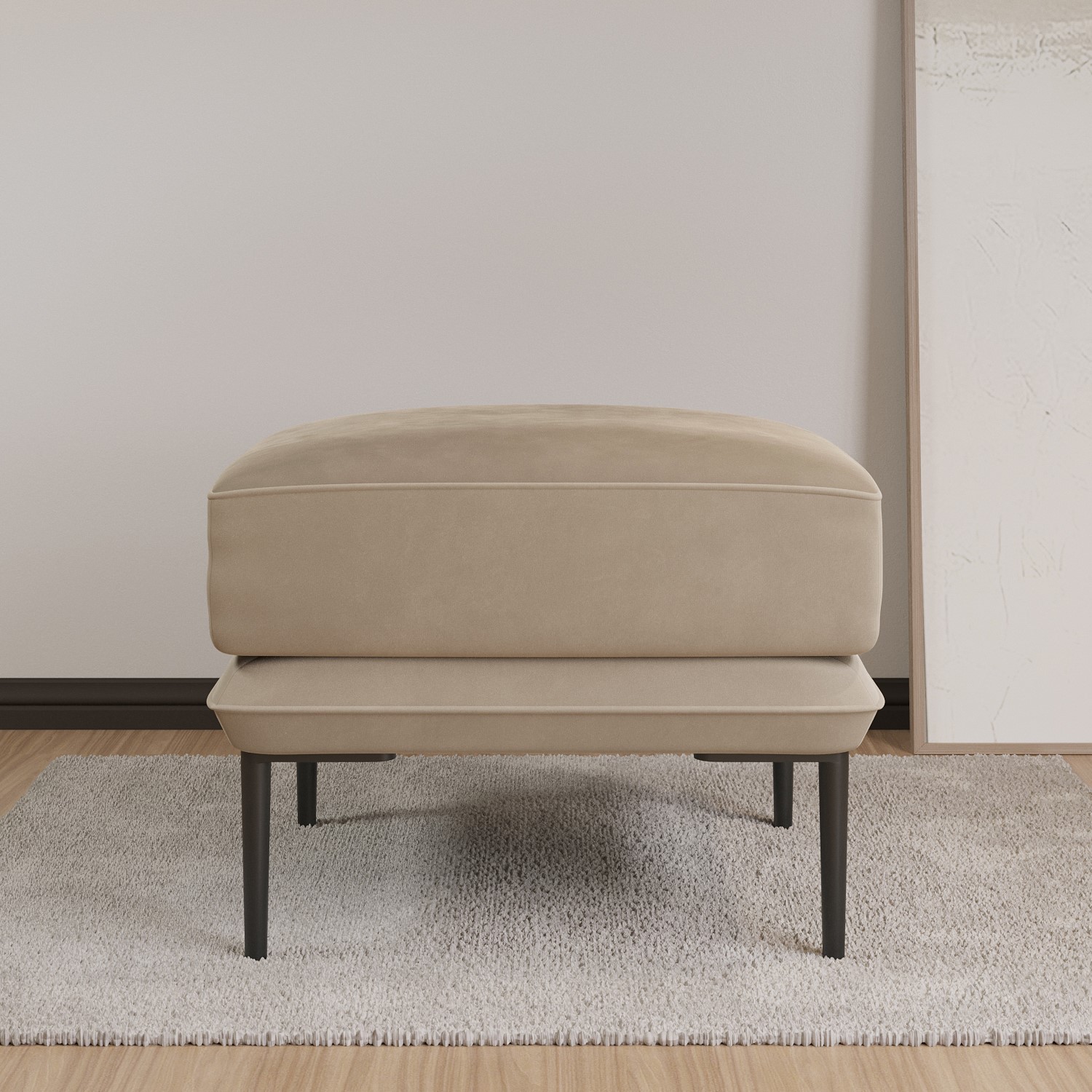 Small Beige Velvet Footstool - Lenny - Furniture123